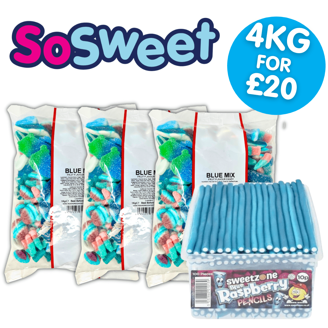 Explore SoSweet's 4kg Sweet Bundle - Blue Mix & Custom Sweetzone Pencils