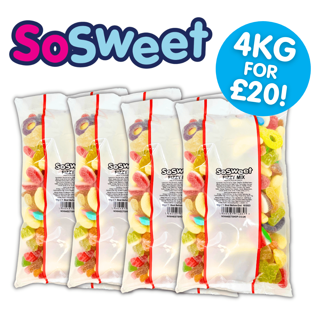 Buy x4 1kg Fruit Packed Fizzy Mix Sweets for £20 – SoSweet