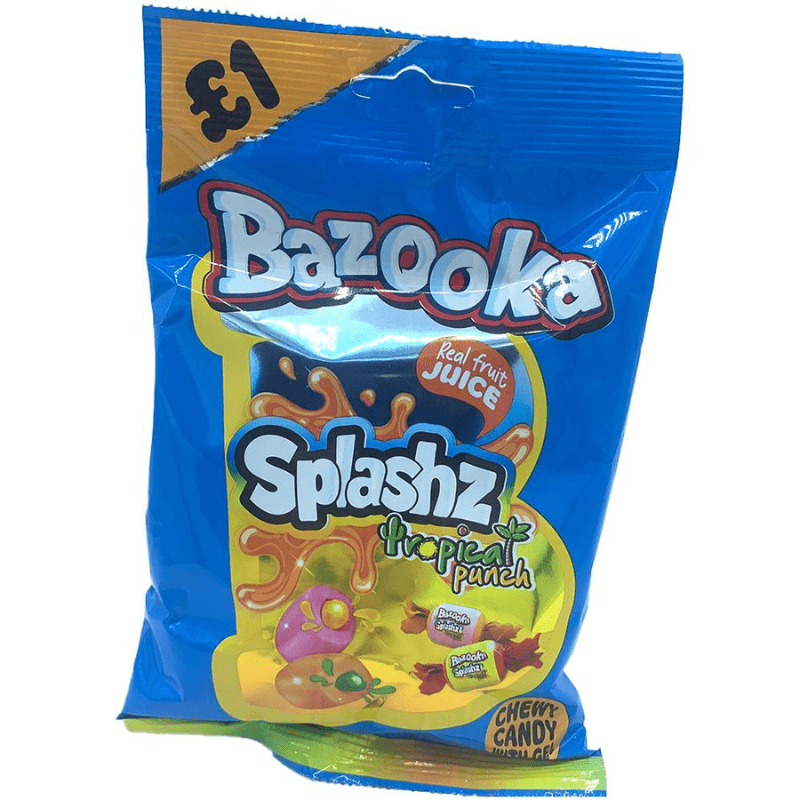 Bazooka Splashz Tropical Fruit Peg Bag 120g PMP £1 – SoSweet