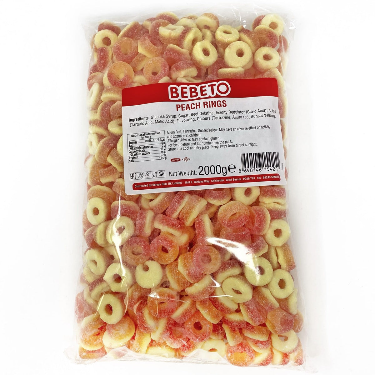 Bebeto Fizzy Peach Rings Bag 2kg – SoSweet