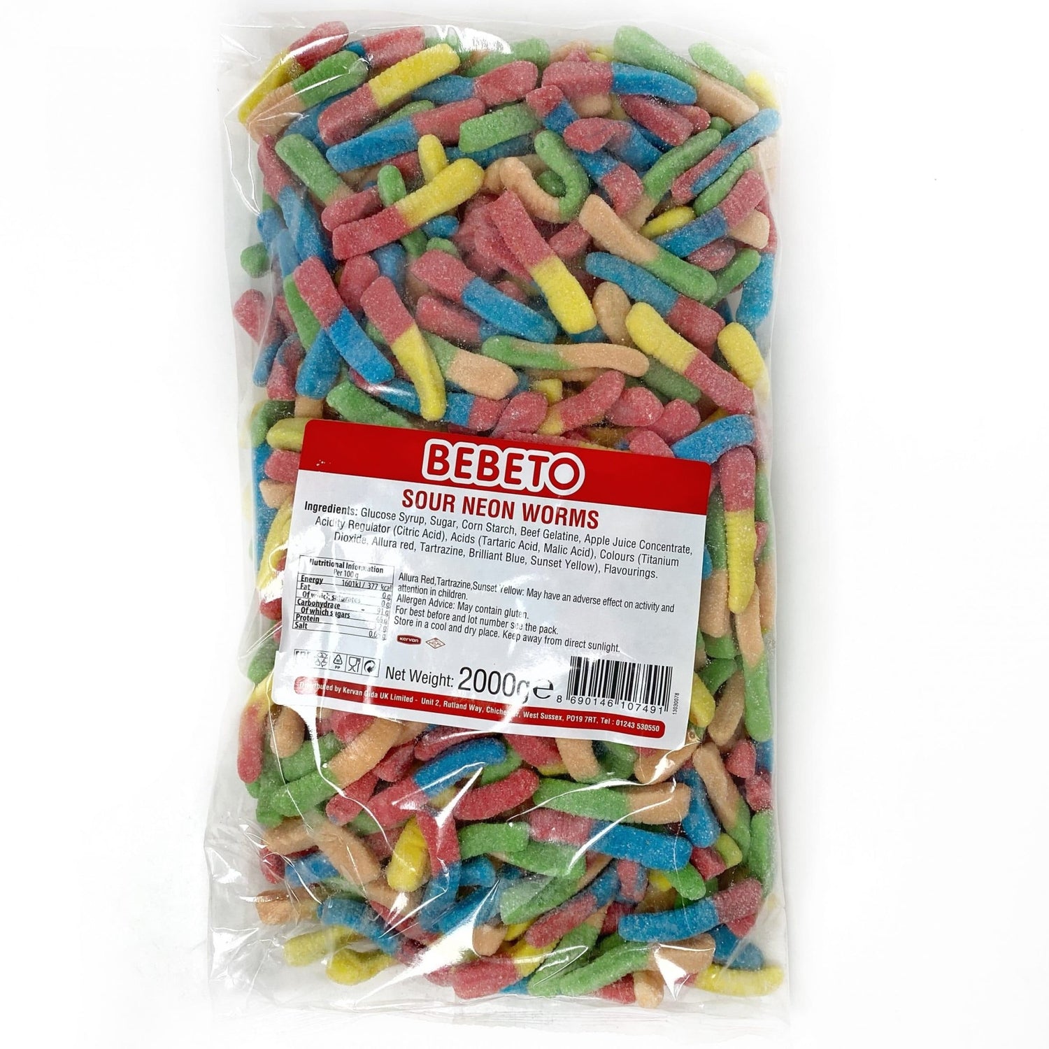 Bebeto Bag Fizzy Sour Neon Worms (2kg) – SoSweet