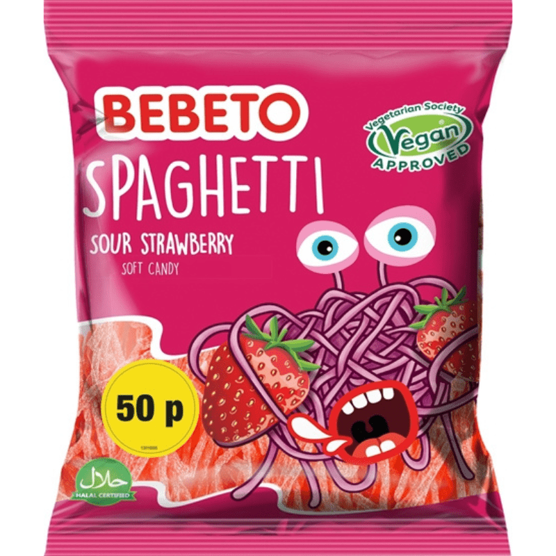 Bebeto Fizzy Strawberry Spaghetti Peg Bag 70g PMP 50p – SoSweet