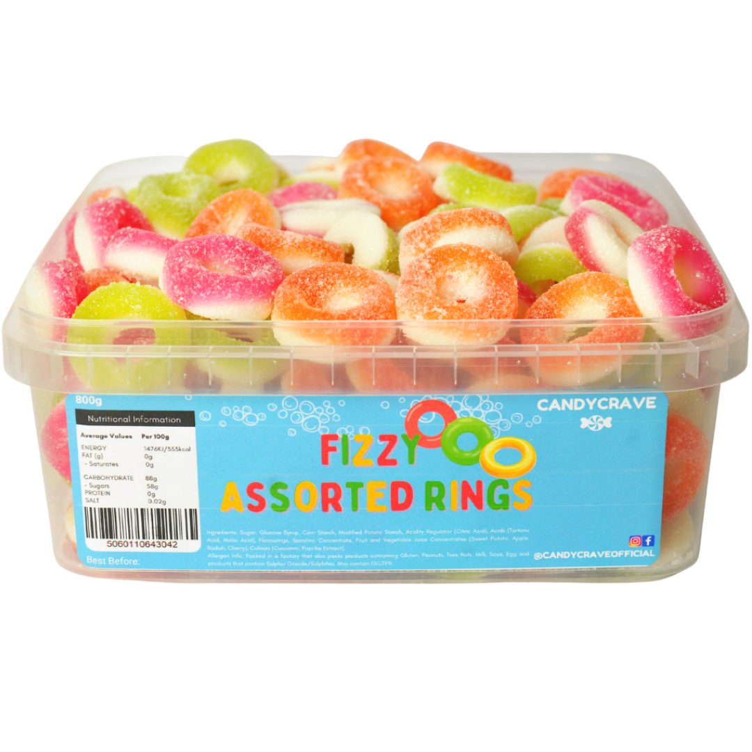 Candycrave Fizzy Assorted Rings Tub 600g – SoSweet