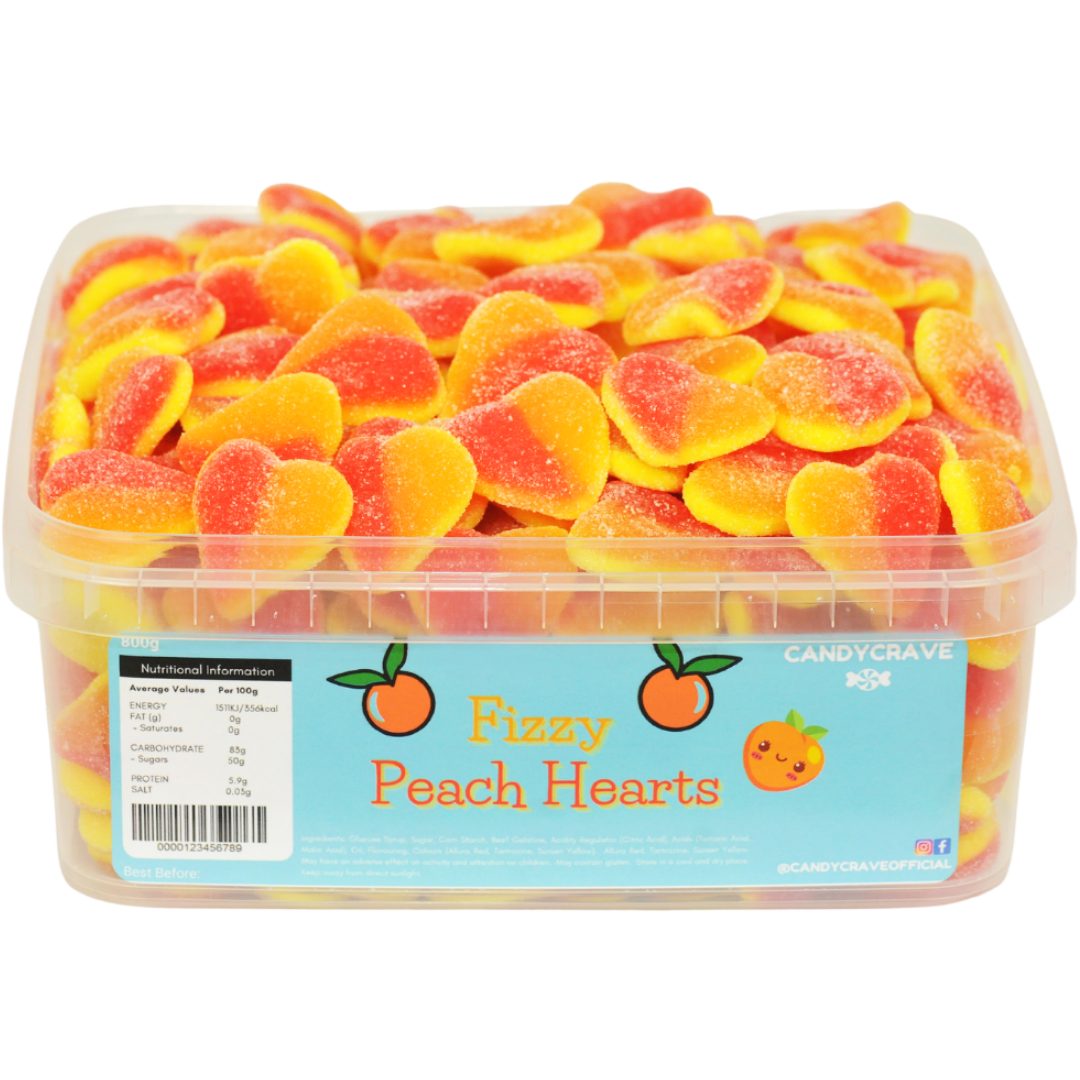 Candycrave Fizzy Peach Hearts Tub 600g – SoSweet