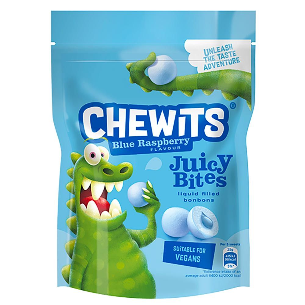 Chewits Juicy Bites Blue Raspberry Pouch 115g – SoSweet