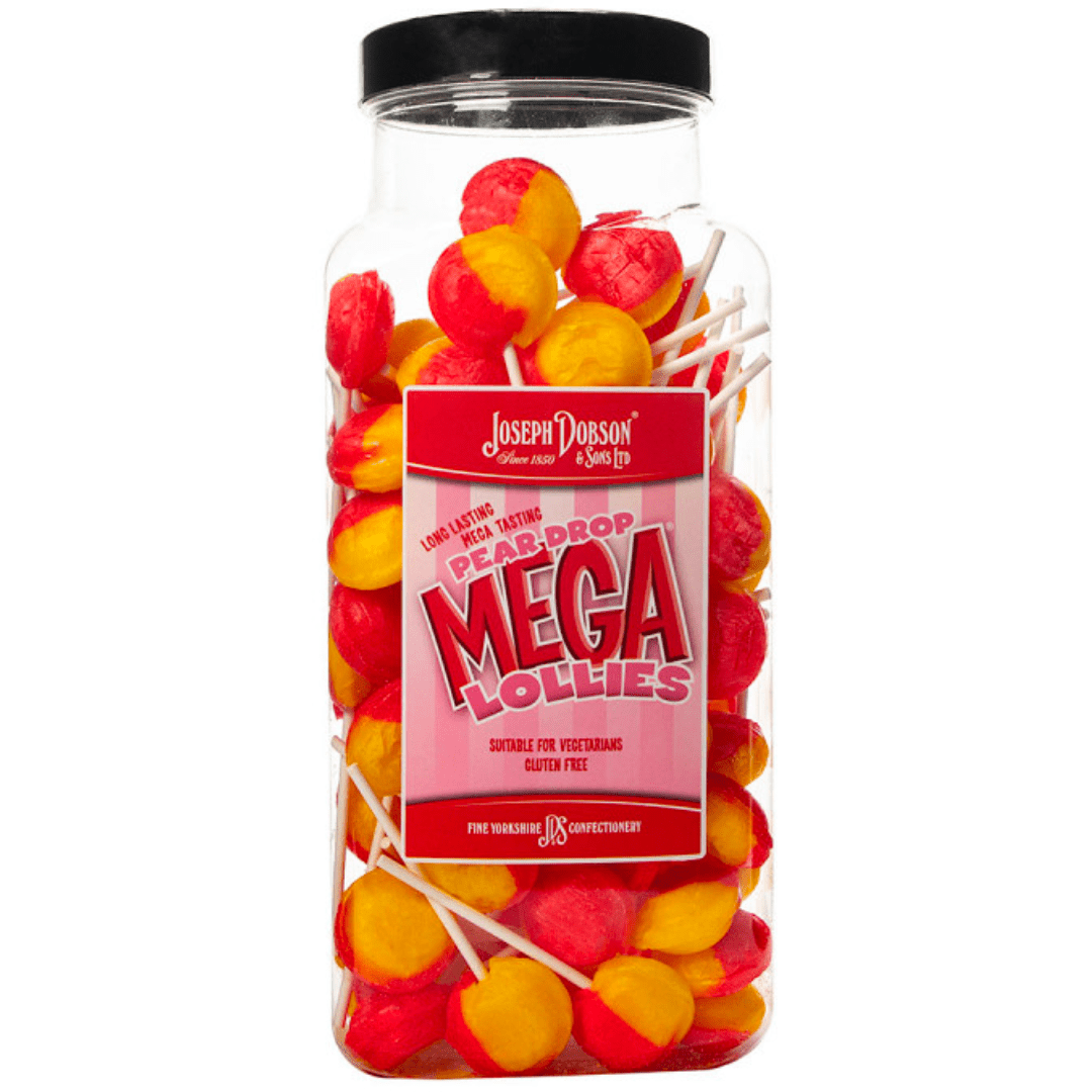 Dobsons Pear Drop Mega Lollies Jar 1.9kg (90 Lollys) – SoSweet