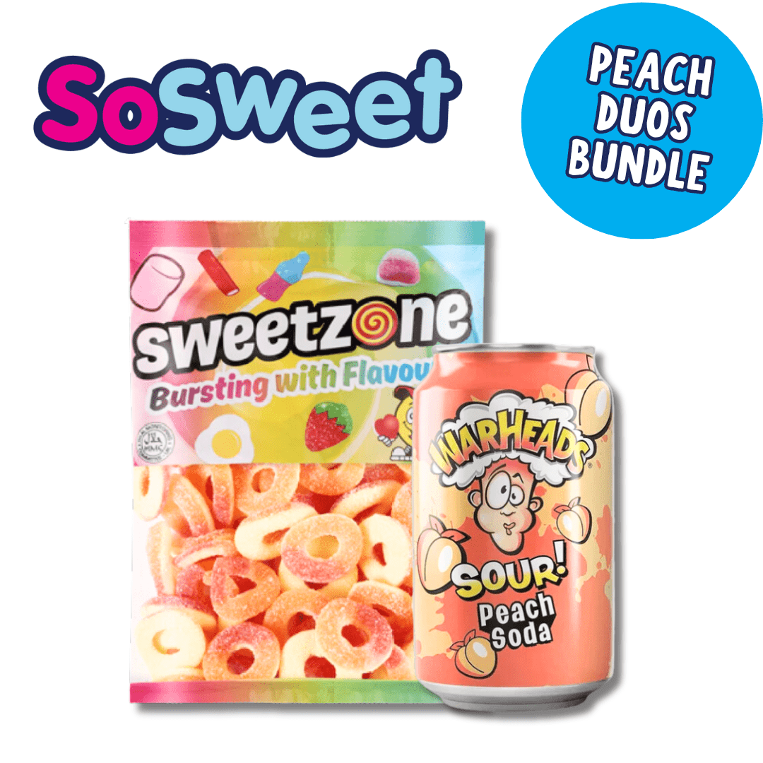 Peach Duos Bundle | Sweetzone Sour Peach Rings & Warheads Peach Soda – SoSweet