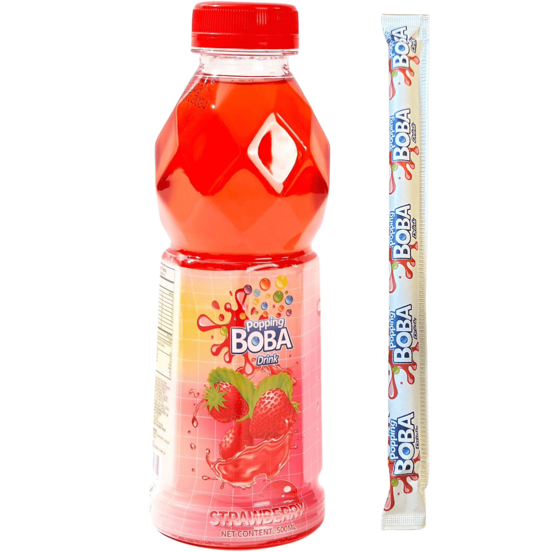Experience the Taste Adventure: Strawberry Popping Boba Drink (500ml ...
