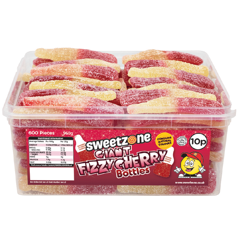 Sweetzone Giant Fizzy Cherry Bottles Tub 805g – SoSweet