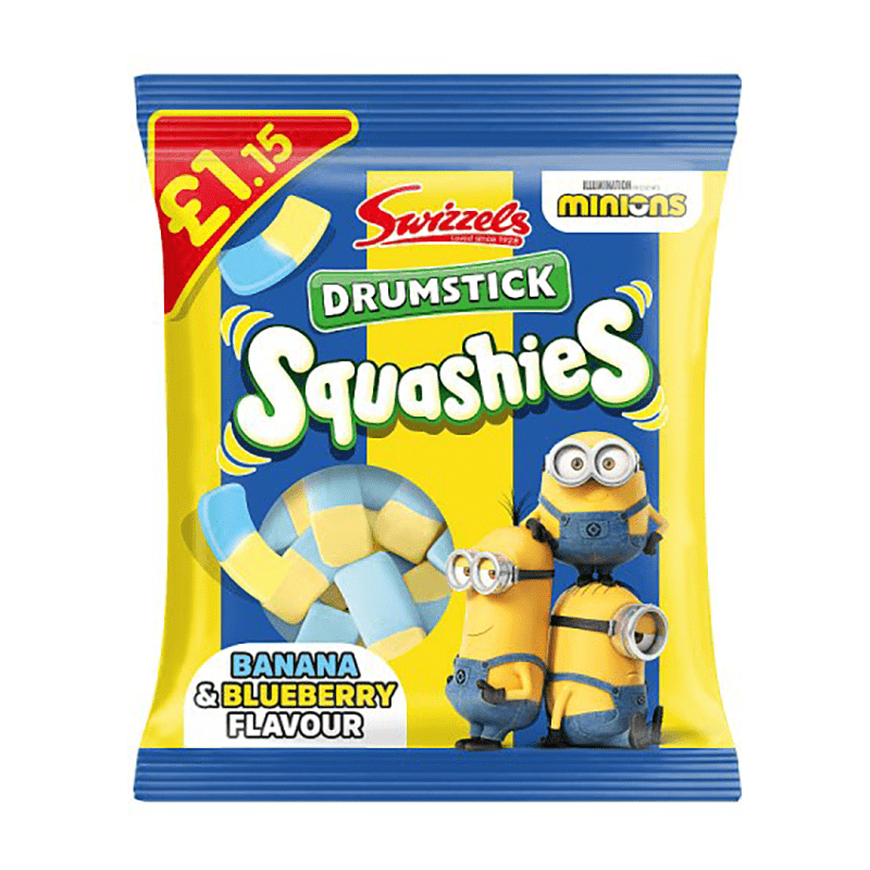 Swizzels Drumstick Squashies Minions Banana & Blueberry Peg Bag 110g P ...
