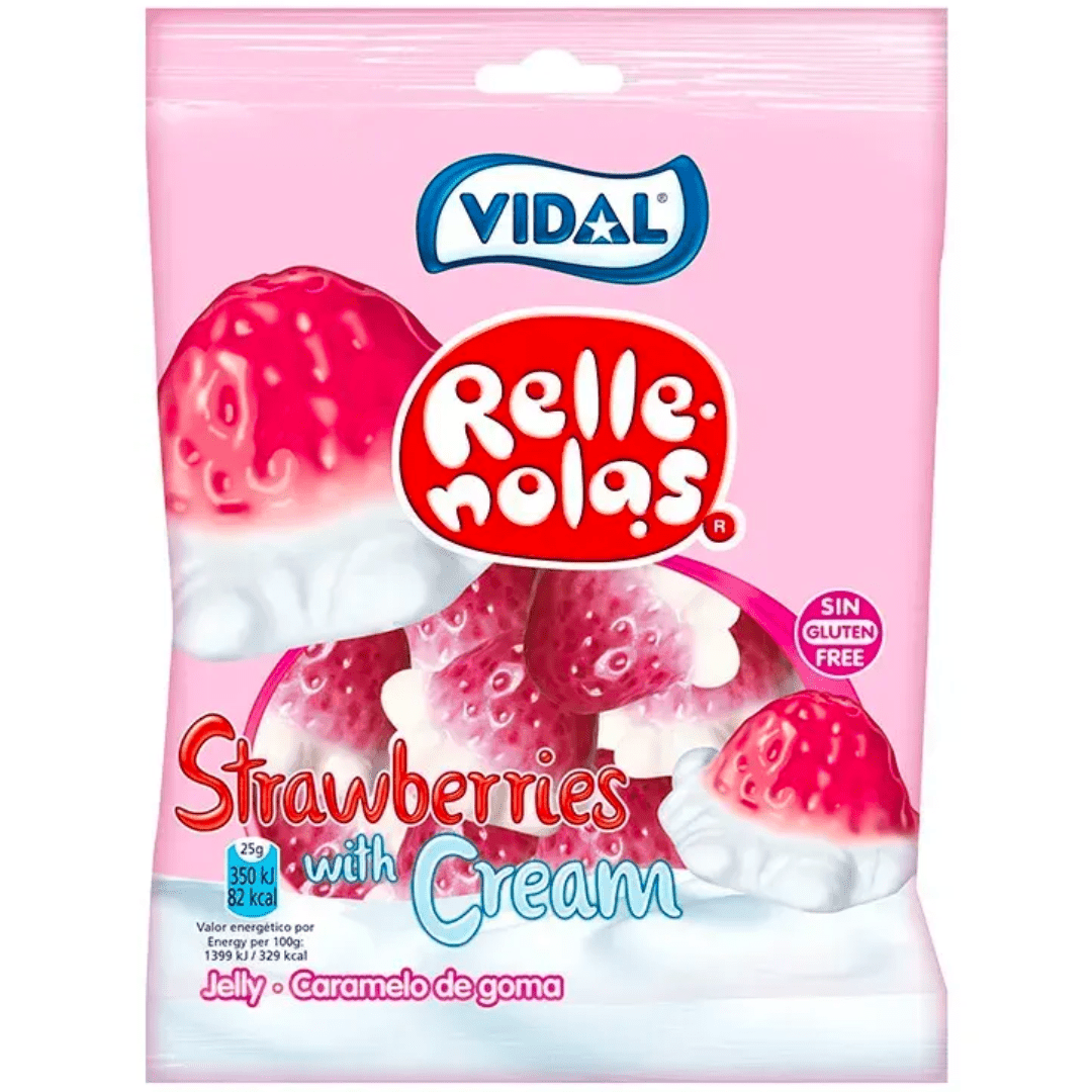 Vidal Jelly Filled Strawberries with Cream Peg Bag 90g – SoSweet